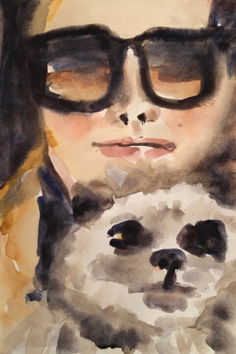 Ms Sunglasses and her white dog | Julia Hamilton